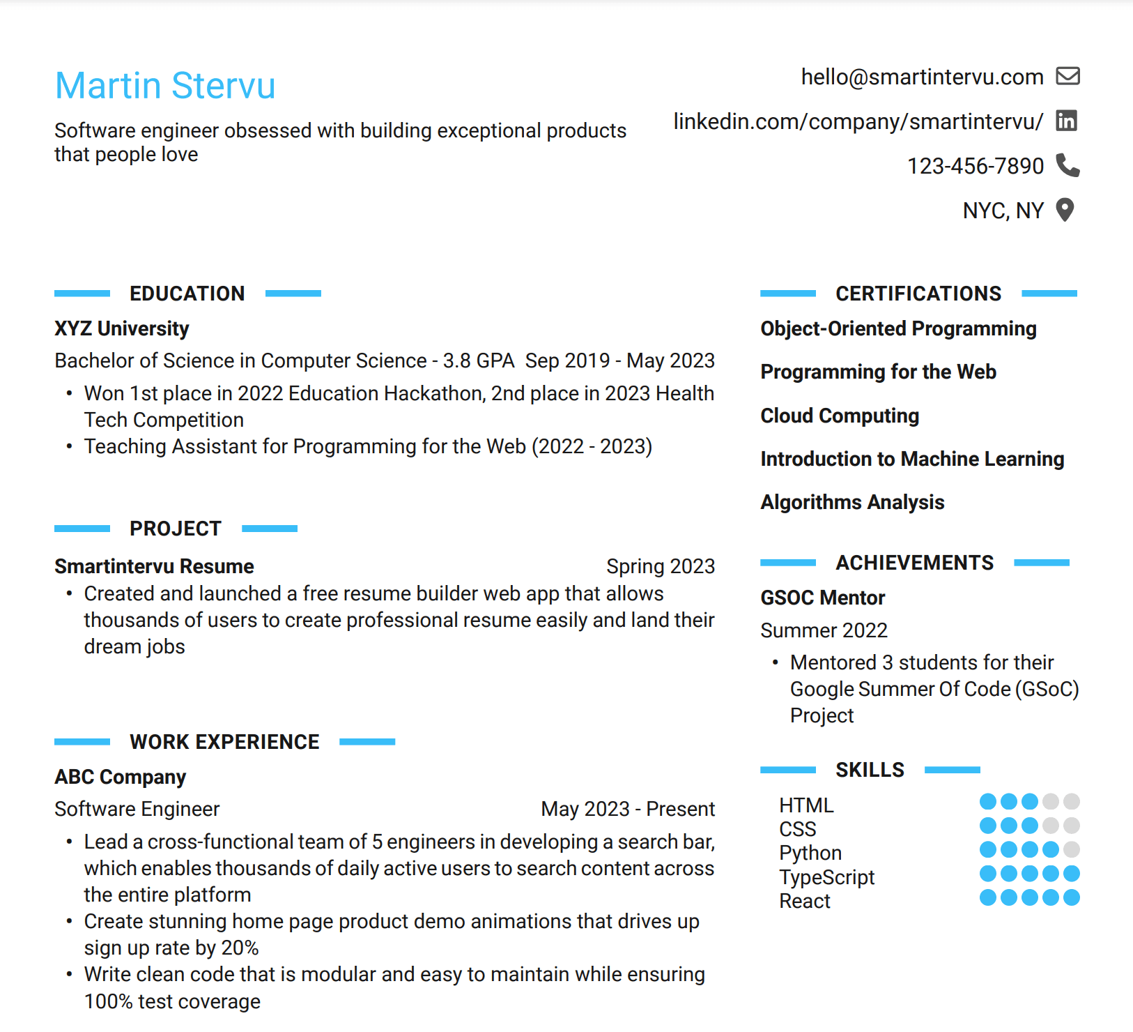 Create Professional Resume In Minutes | SmartCV | SmartCV | Free AI ...